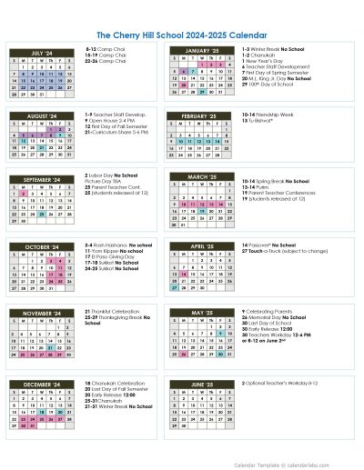 School Calendar 2024 – 2025 – The Cherry Hill School